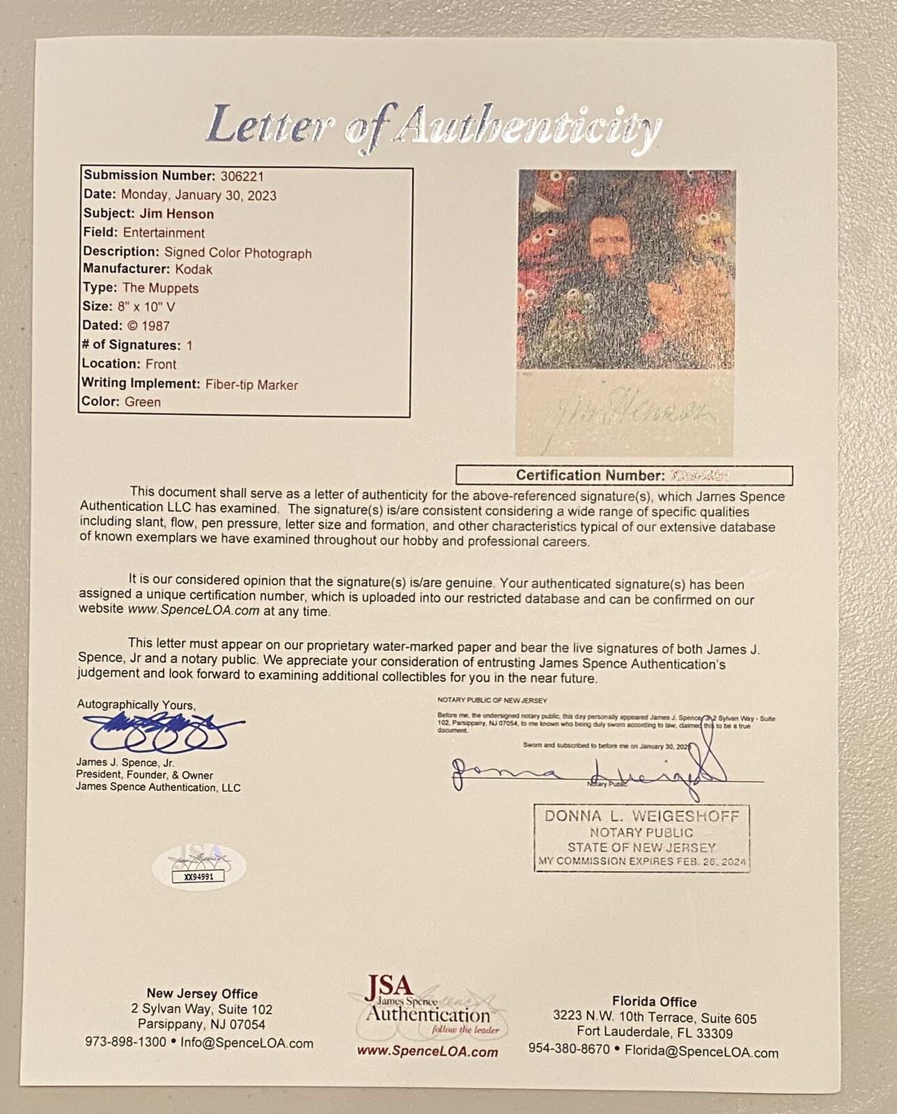 Jim Henson Signed Autographed 8x10 Photo Full JSA Letter Muppets 1 | eBay