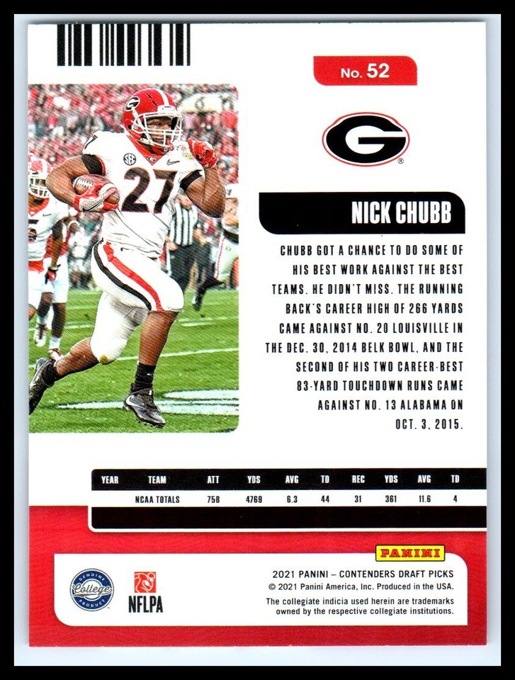 2021 Panini Contenders Draft Picks #52 Nick Chubb MT-NRMT Football Card ...