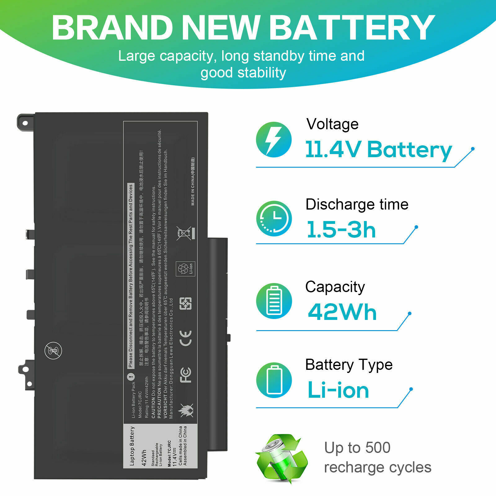 7CJRC Battery For Dell Latitude 7470 7270 E7470 E7270 Series KNM09 ...
