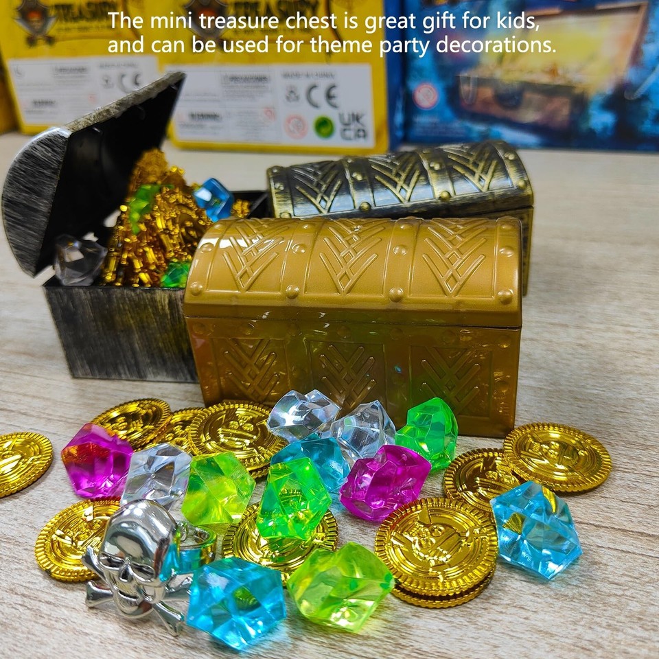 Kids Pirate Treasure Chest Toy Box Gold Finish Vintage Pirate Jewelry ...