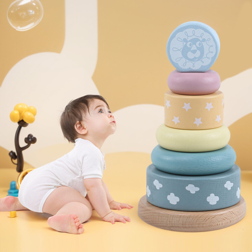 Wooden Stacking Ring Toy Multi-Color Interactive Funny for Above 2 Year ...