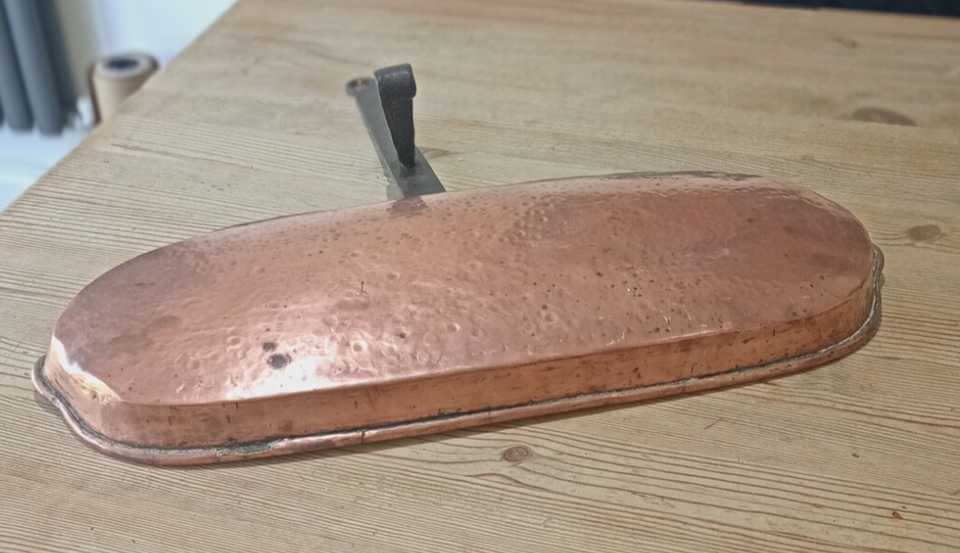 Vintage large copper fish skillet or frying pan 21 inches long wrought ...