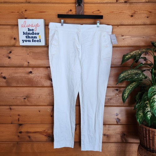 Sag Harbor NWT Denim White Pants Trousers Button Slash Pockets Plus Sz ...