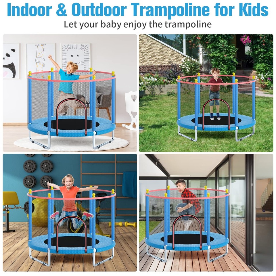 Adjustable Trampoline with Enclosure Net, Indoor/Outdoor Mini Baby ...