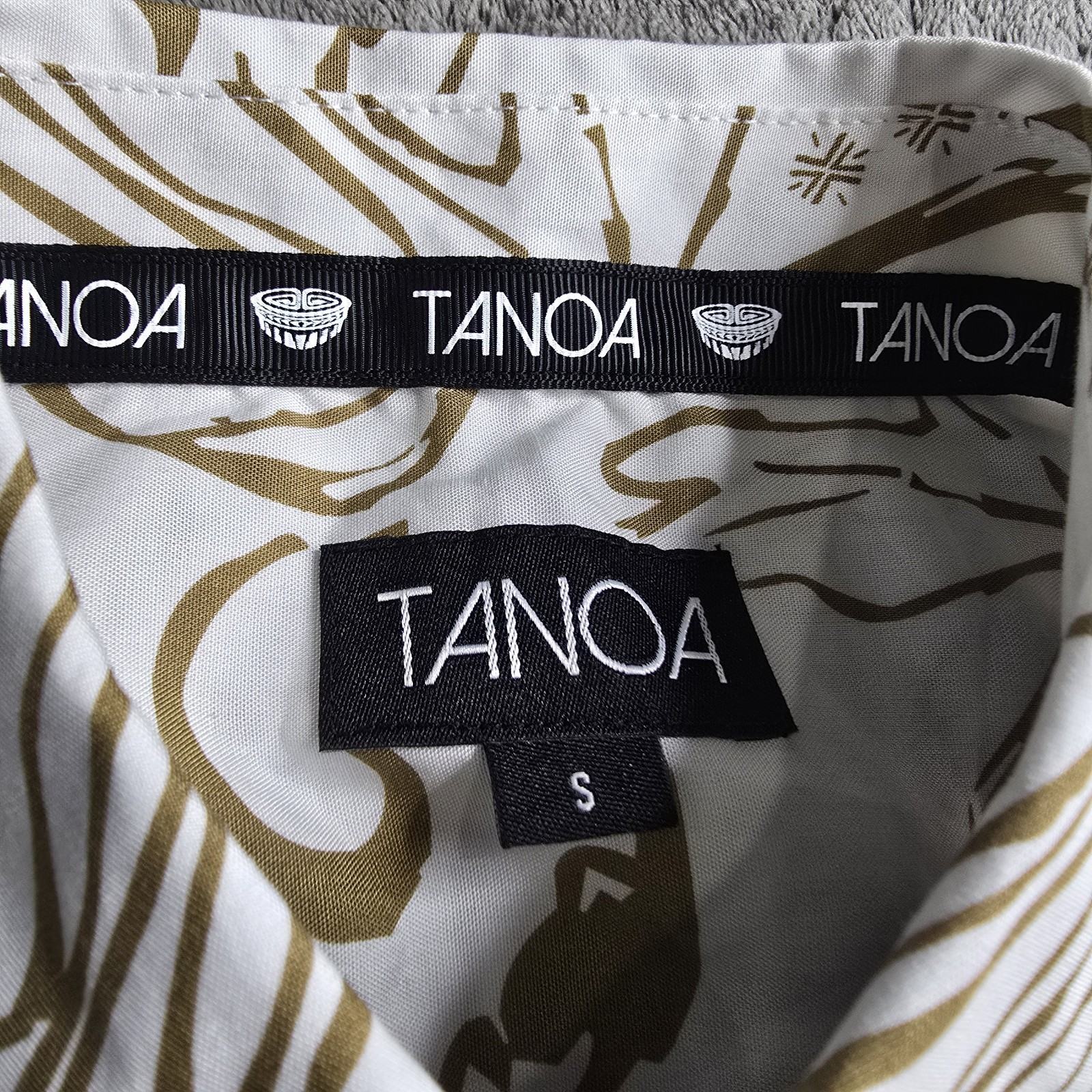 Tanoa Samoa Hawaiian Tribal Shirt Mens Small White Brown Leaf Short ...