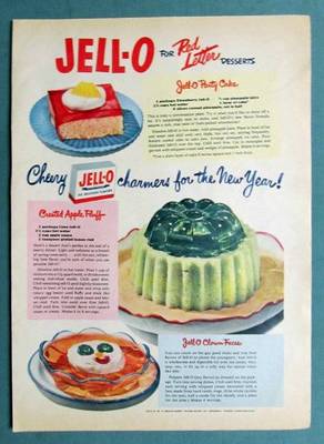 Original 1951 Jello Ad Red Letter Desserts Party Cake, Apple Fluff ...