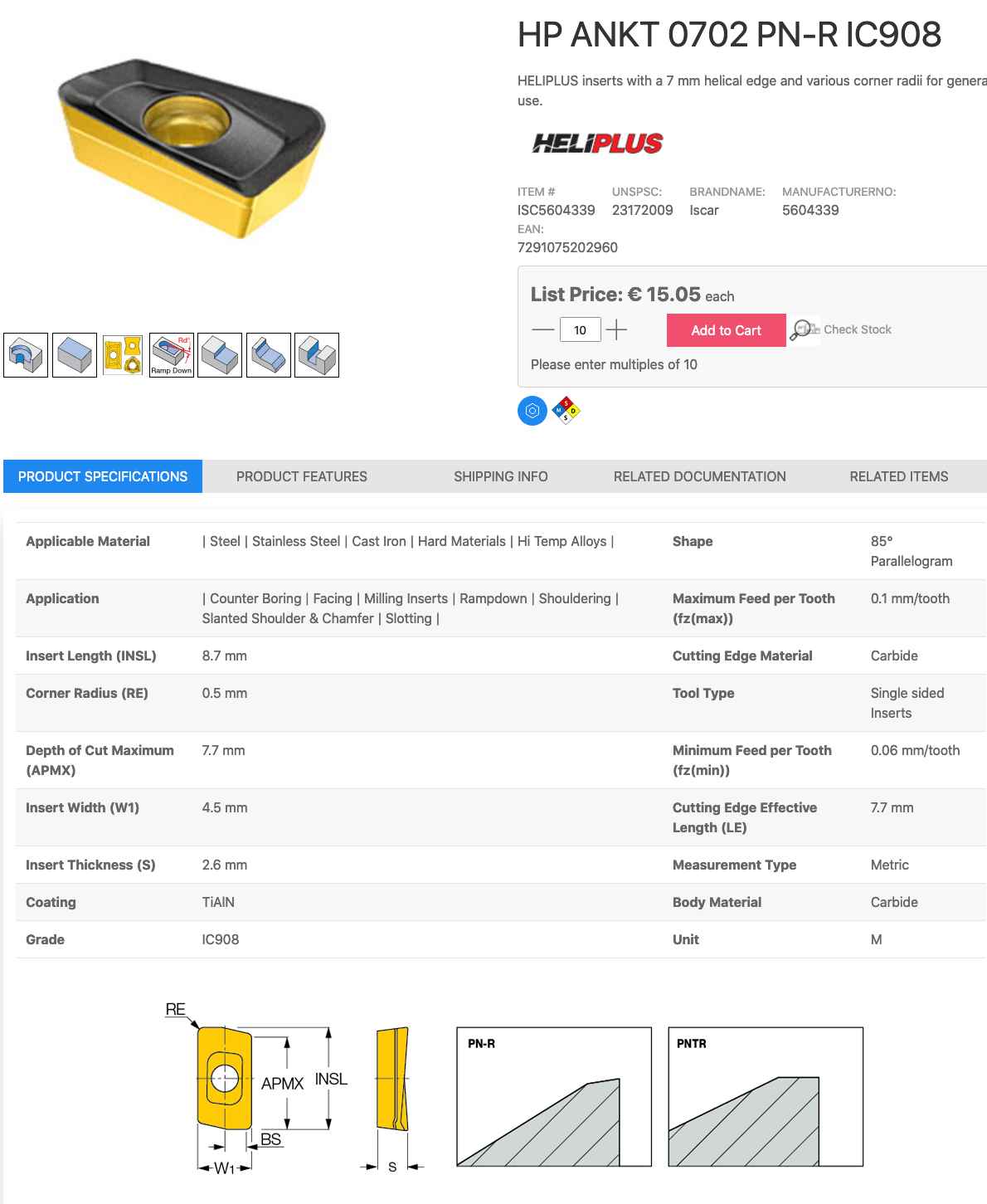 10 Pcs Iscar HP ANKT 0702 PN-R IC908 , 1 Box Original , MONEY BACK ...