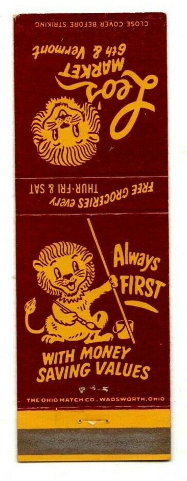 LEO'S MARKET matchcover matchbook - GROCERY - LOS ANGELES, CALIFORNIA ...