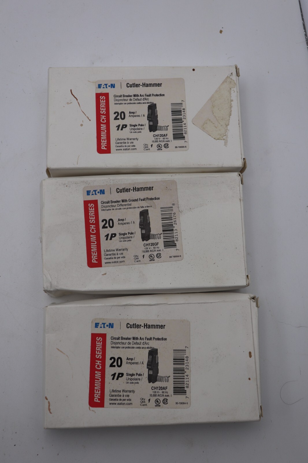 Lot of 3 New Circuit Breakers Eaton Cutler-Hammer CH120GF 20 Amp Ground ...