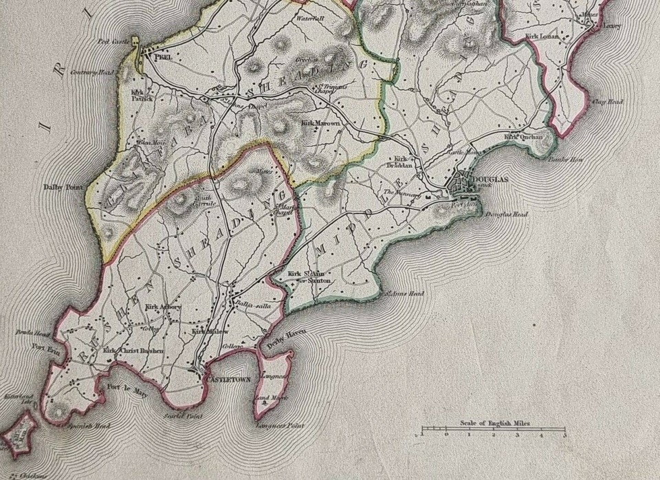 Mappa Con Colori A Mano Contea Dell'Isola Di Man Douglas Sheading ...