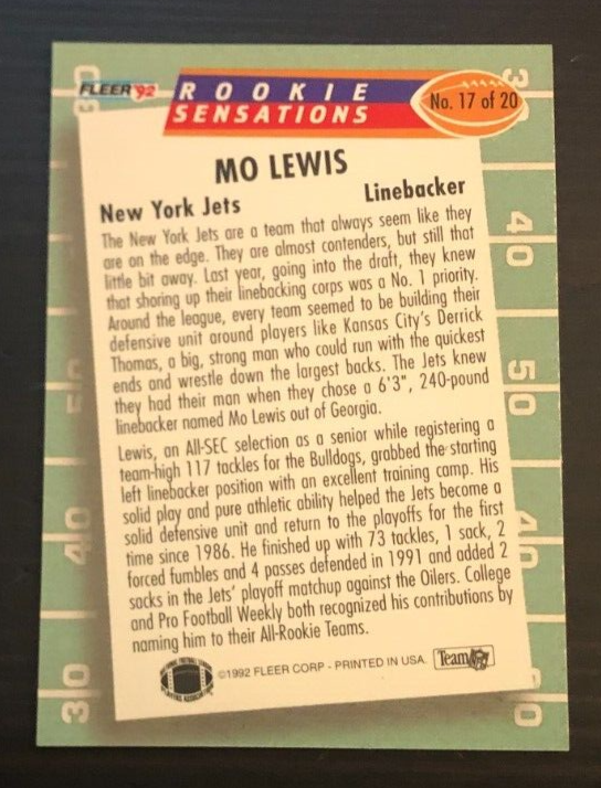 1992 Fleer MO LEWIS Rookie Sensations #17 Jets | eBay
