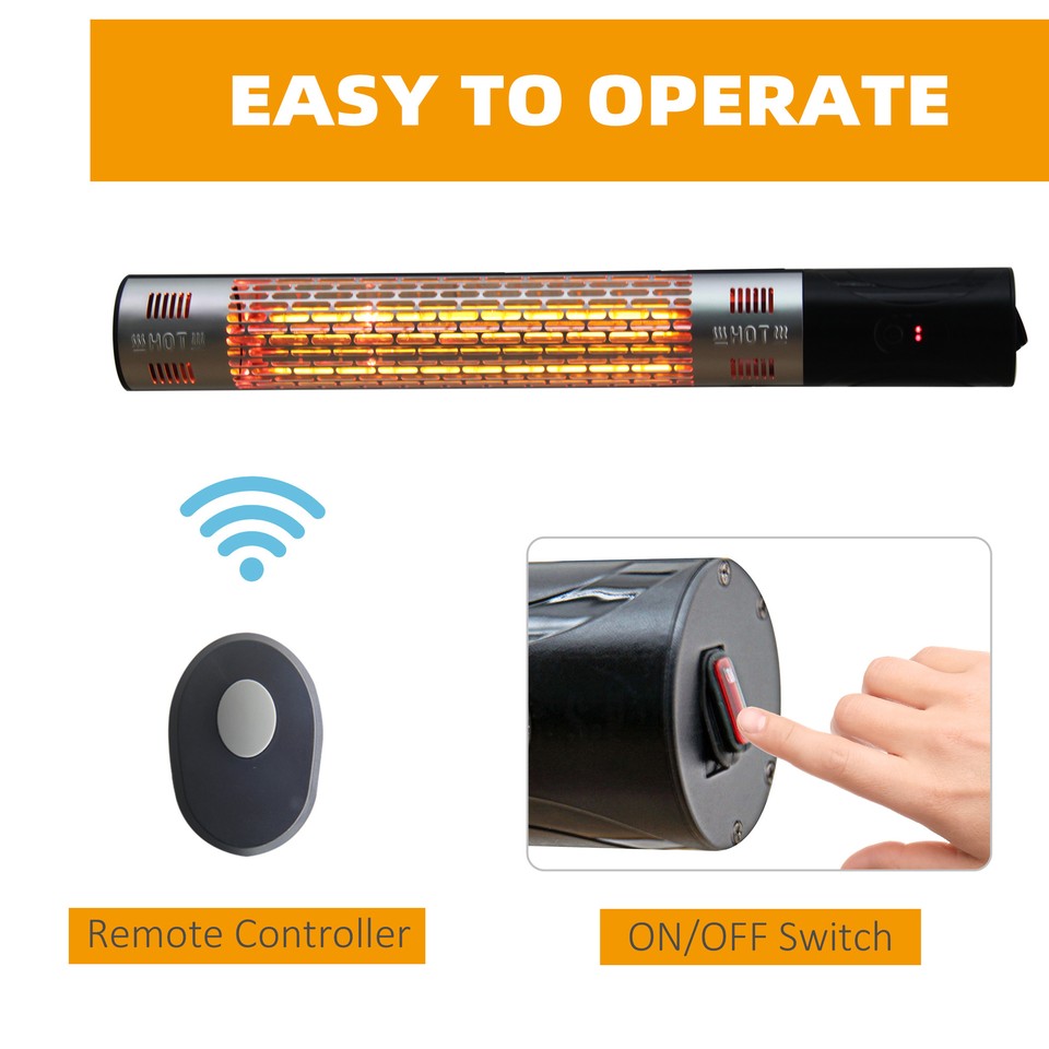Outsunny 1500W Electric Halogen Heater Garden Warmer Wall Mount Remote ...