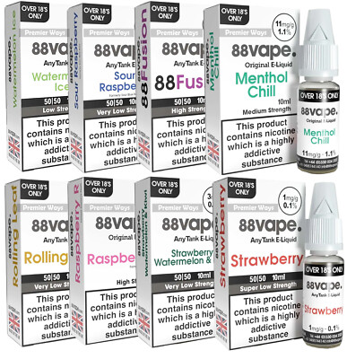 88 Vape E-Liquid | 10ml | 37 Flavours | All Strengths | 10 & 20 Packs ...