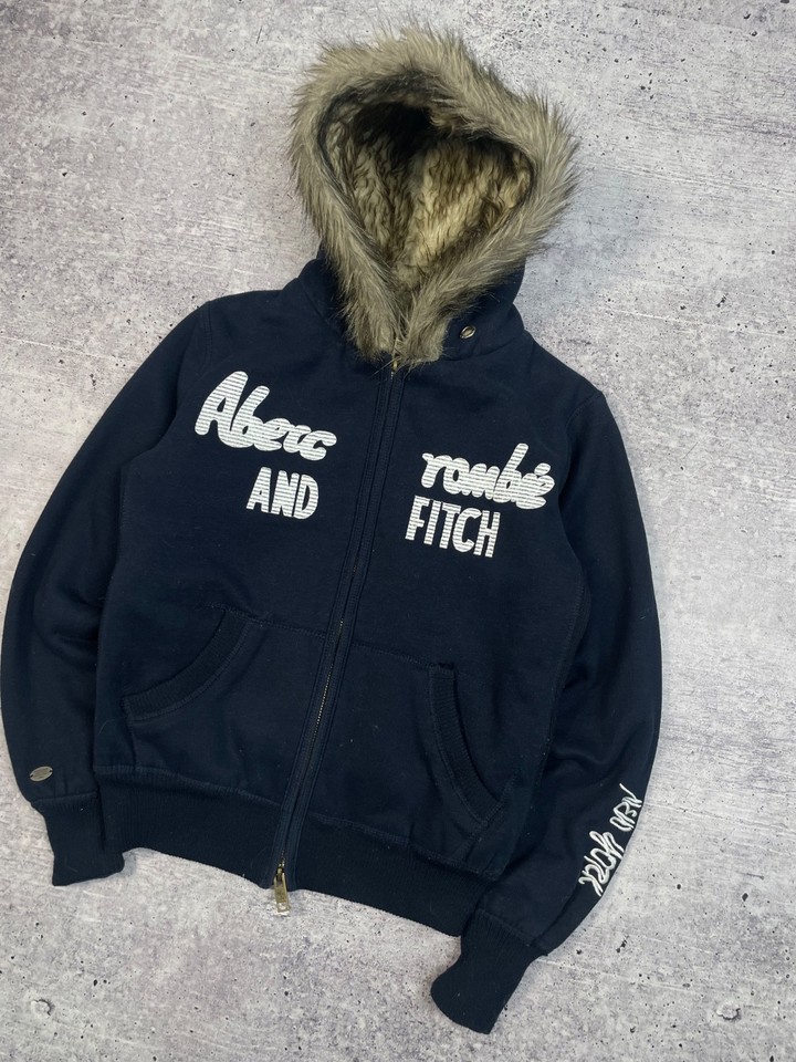Vintage Abecrombie And Fitch Faux Fur Big Logo Zip Up Hoodie Y2K | eBay