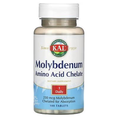 MOLYBDENUM Amino Acid Chelate 250 mcg 100 Tablets KAL Healthy Protein ...