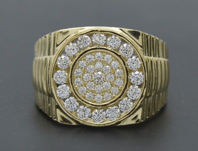 Real Solid 10K Yellow Gold16mm Round Micro Pave Railroad Ring 6gr ALL ...
