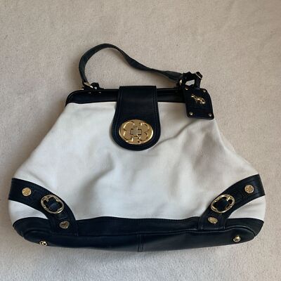 Emma Fox Purse White Black Handbag Gold Hardware Leather Satchel | eBay