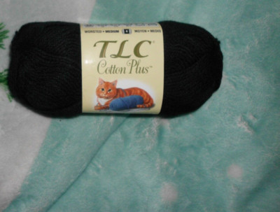 1 Skein Red Heart TLC Cotton Plus Yarn 3002 Black~ Cotton / Acrylic ...