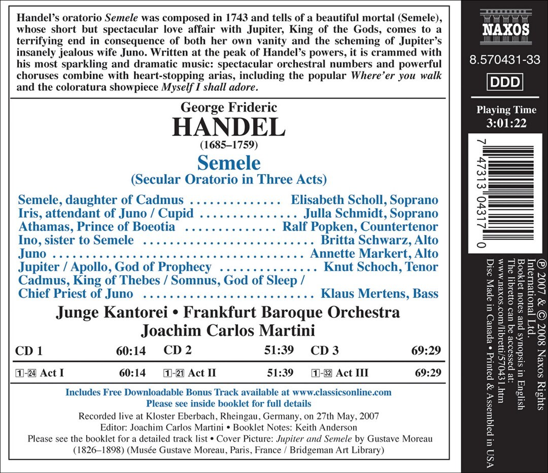 JOACHIM CARLOS MARTINI GEORGE FRIDERIC HANDEL: SEMELE NEW CD ...
