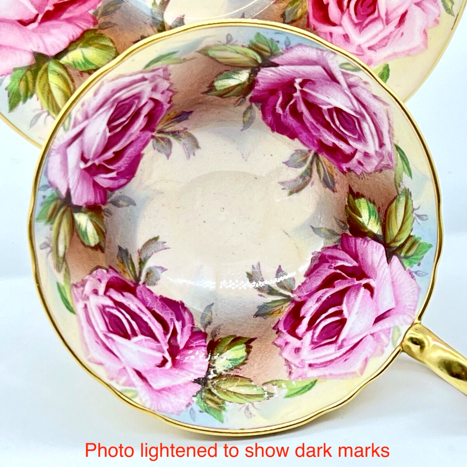 VERY RARE AYNSLEY GOLD & DUSTY PINK CABBAGE ROSE CUP & SAUCER, 1023 ...