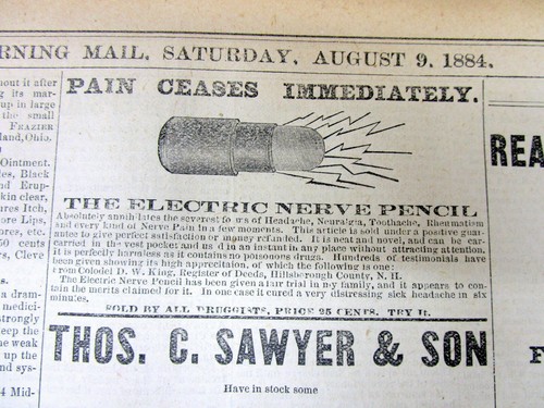2 1884 newspapers w 2 MEDICAL QUACK ADs ELECTRIC NERVE PEN CURES ...