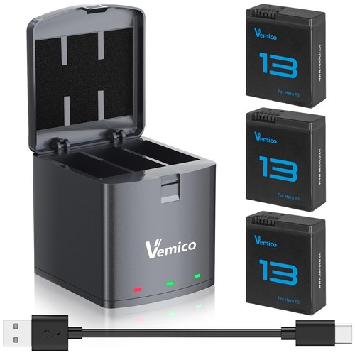 Gopro Hero 13 Battery Charger Kit, 2100mAh Replace Batteries - Vemico 3 ...