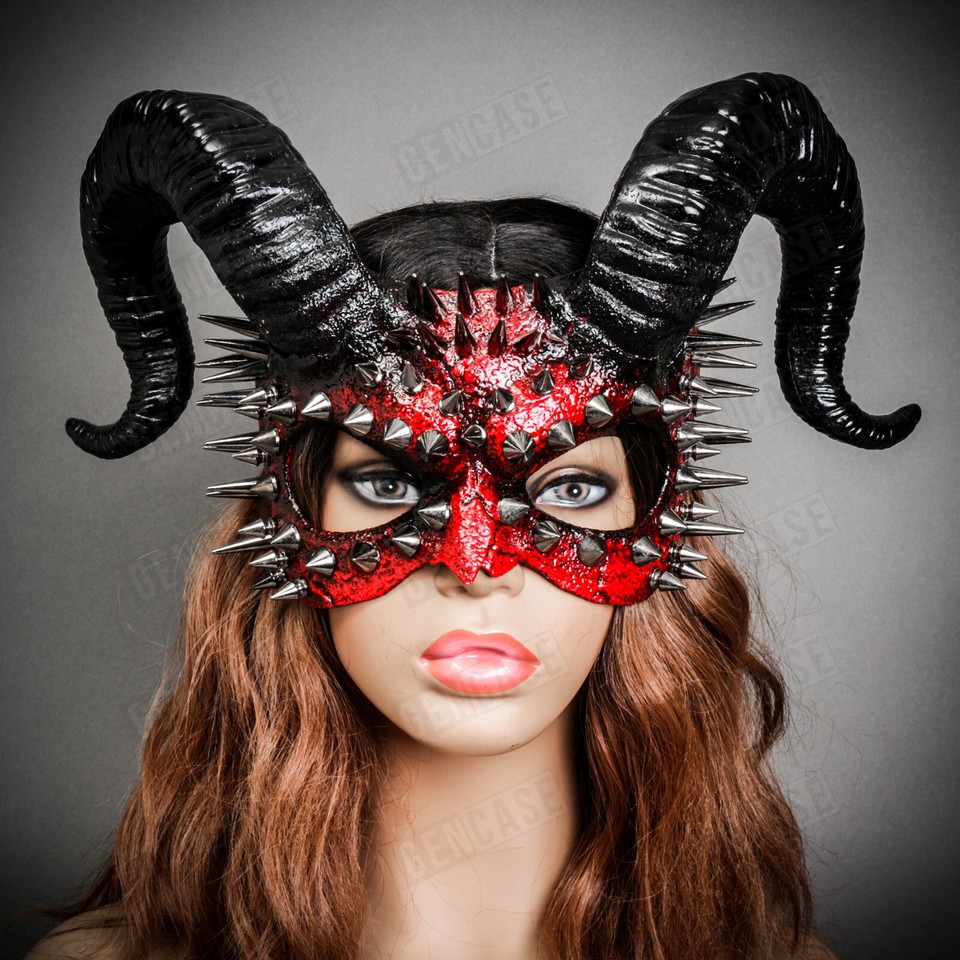 Bloody RED Spikes Demon Horror Ram Horns Costume Halloween Masquerade ...