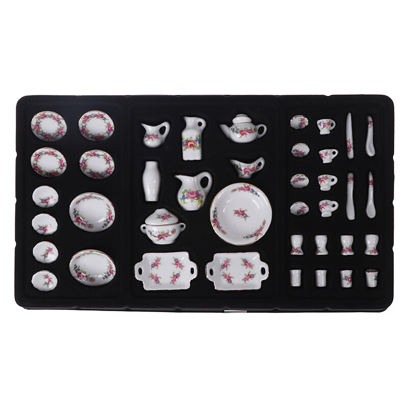 40pcs/set DollHouse 1:12 Scale Miniature Tableware Porcelain China Tea ...