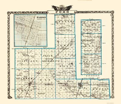 Historic County Map - Ford County Illinois - Warner 1870 - 23 x 26.64 ...
