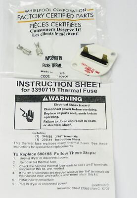 WP3390719 3390719 15-198, 279650, 3389639, 3389640 OEM Dryer Thermal ...
