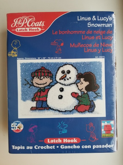 Linus and Lucys Snowman Peanuts JP Coats Latch Hook Kit 25073 30x20 for ...
