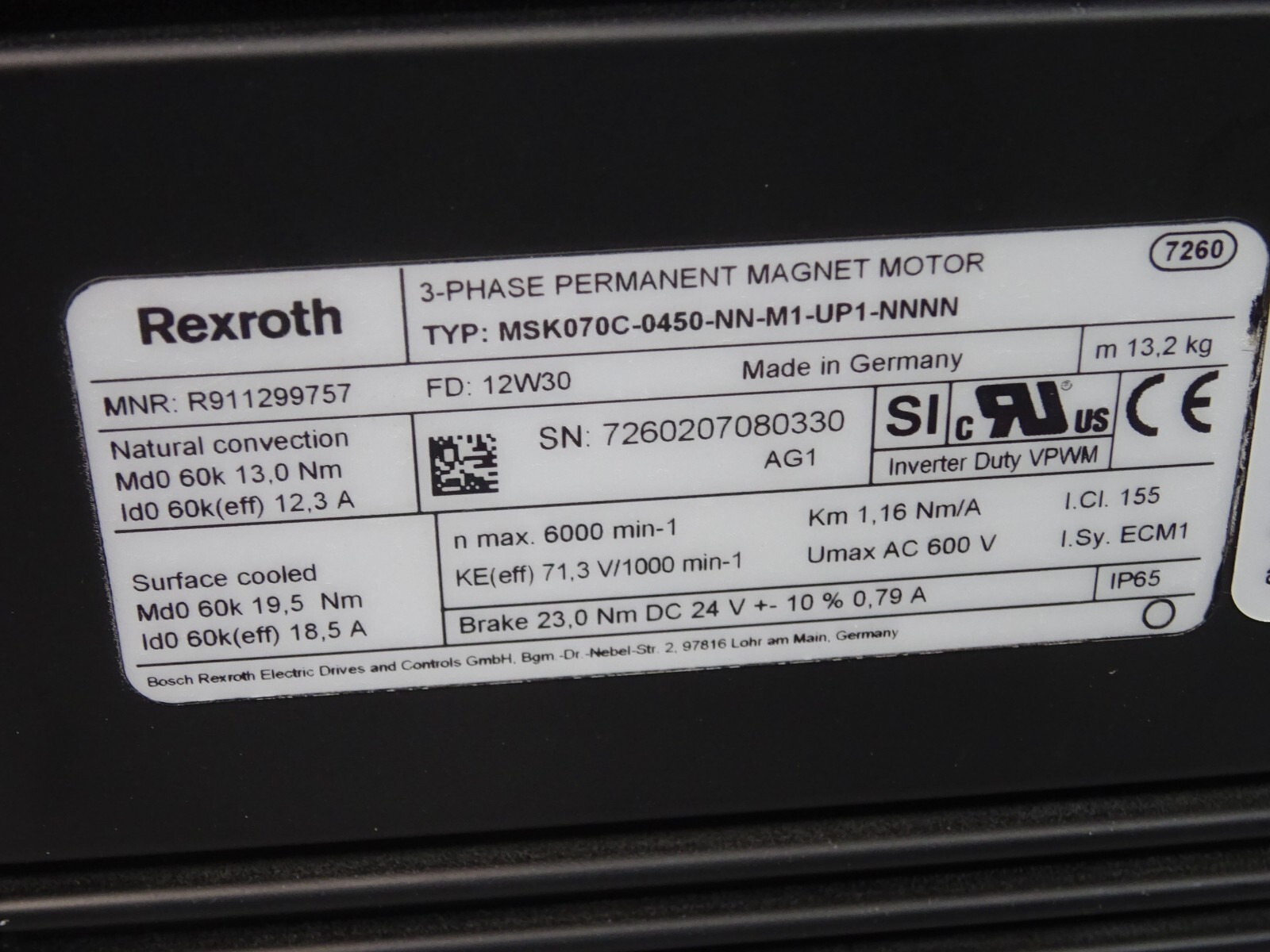 Rexroth Servomotor MSK MSK070C-0450-NN-M1-UP1-NNNN R911299757 | eBay