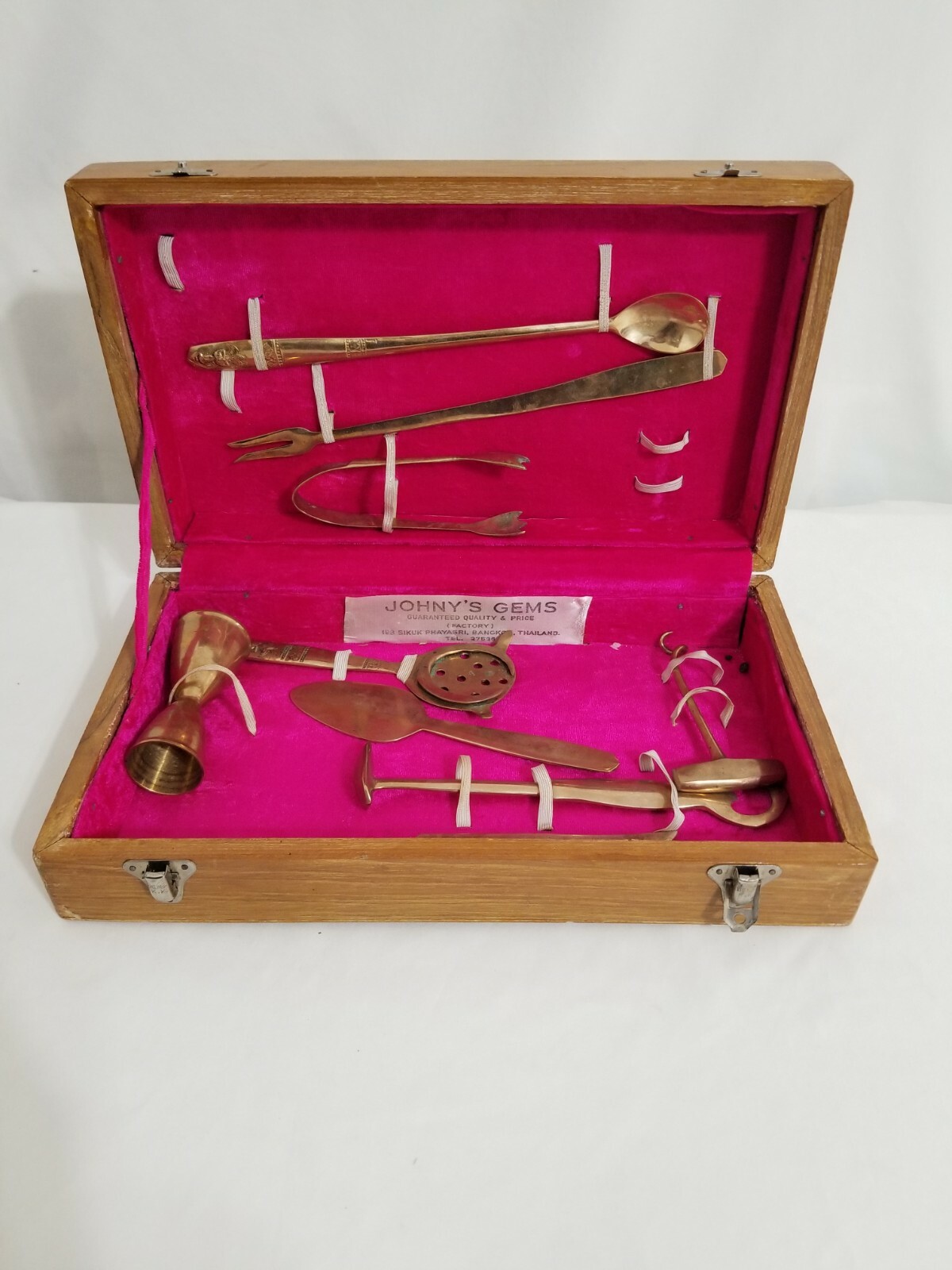 Vtg Johnny’s Gems 9pc set Plated Bar Serving Set Orig Box Bangkok ...