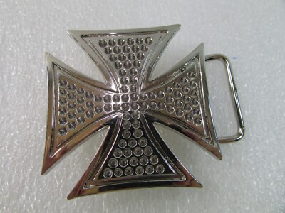 Men's Biker Belt Buckle Silver Metal Cross Punk Rocker Style | eBay