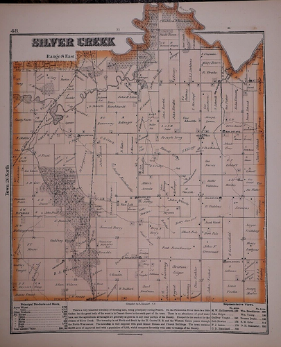 1871 Plat Map ~ SILVER CREEK Twp., STEPHENSON Co., ILLINOIS (14x17 ...