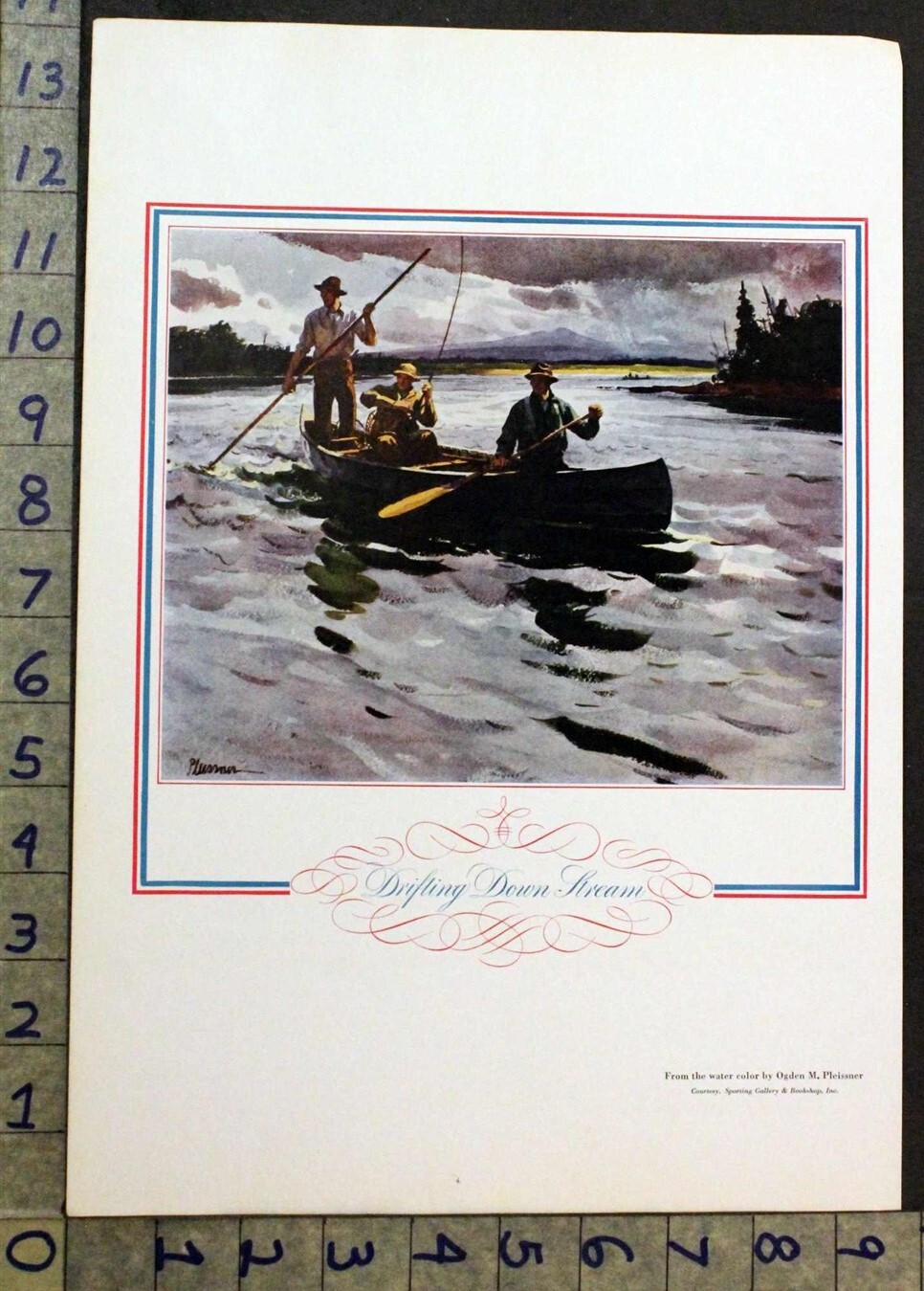 1937 SPORTSMAN FISHING CANOE POLING DRIFT OGDEN M PLEISSNER ARTIST ...