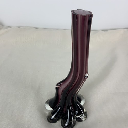 Vintage Art Glass Vase Tree Trunk Shape Plum Color W/ White Lining ...