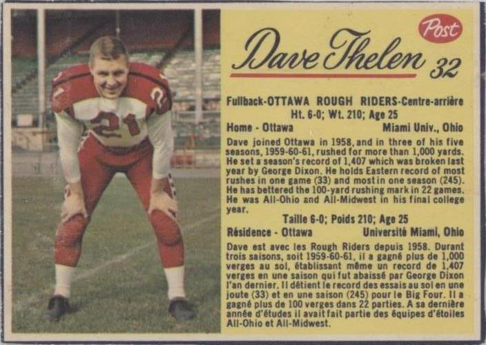 1963 Post CFL - Dave Thelen #32 for sale online | eBay