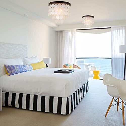 Capiz Shell Ceiling Light Brown Finish 3 Light Flush Mount Light For ...