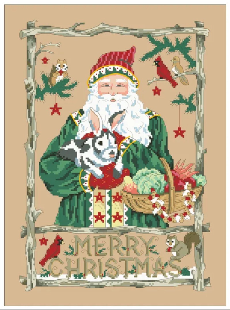 Woodland Santa Cross Stitch Kit, Christmas cross stitch kit Cardinal ...
