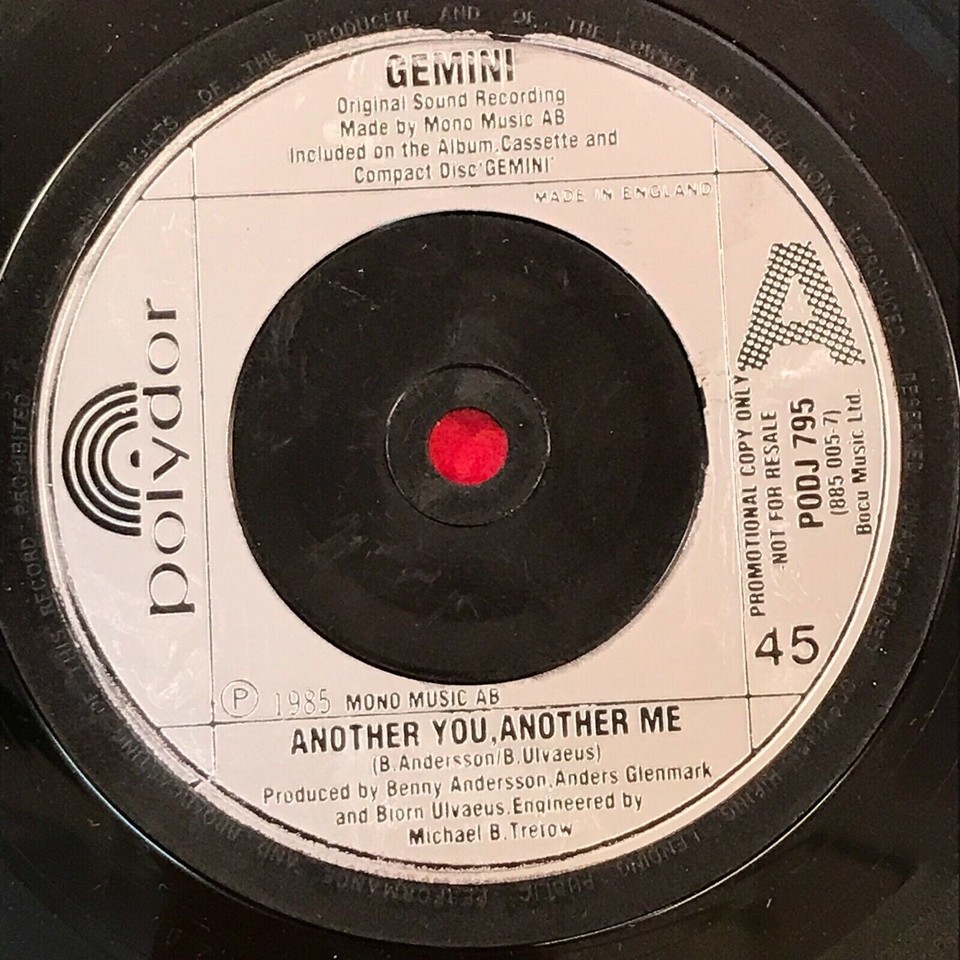 GEMINI Another You Another Me 1985 UK 7" PROMO Vinyl single 45 Bjorn ...