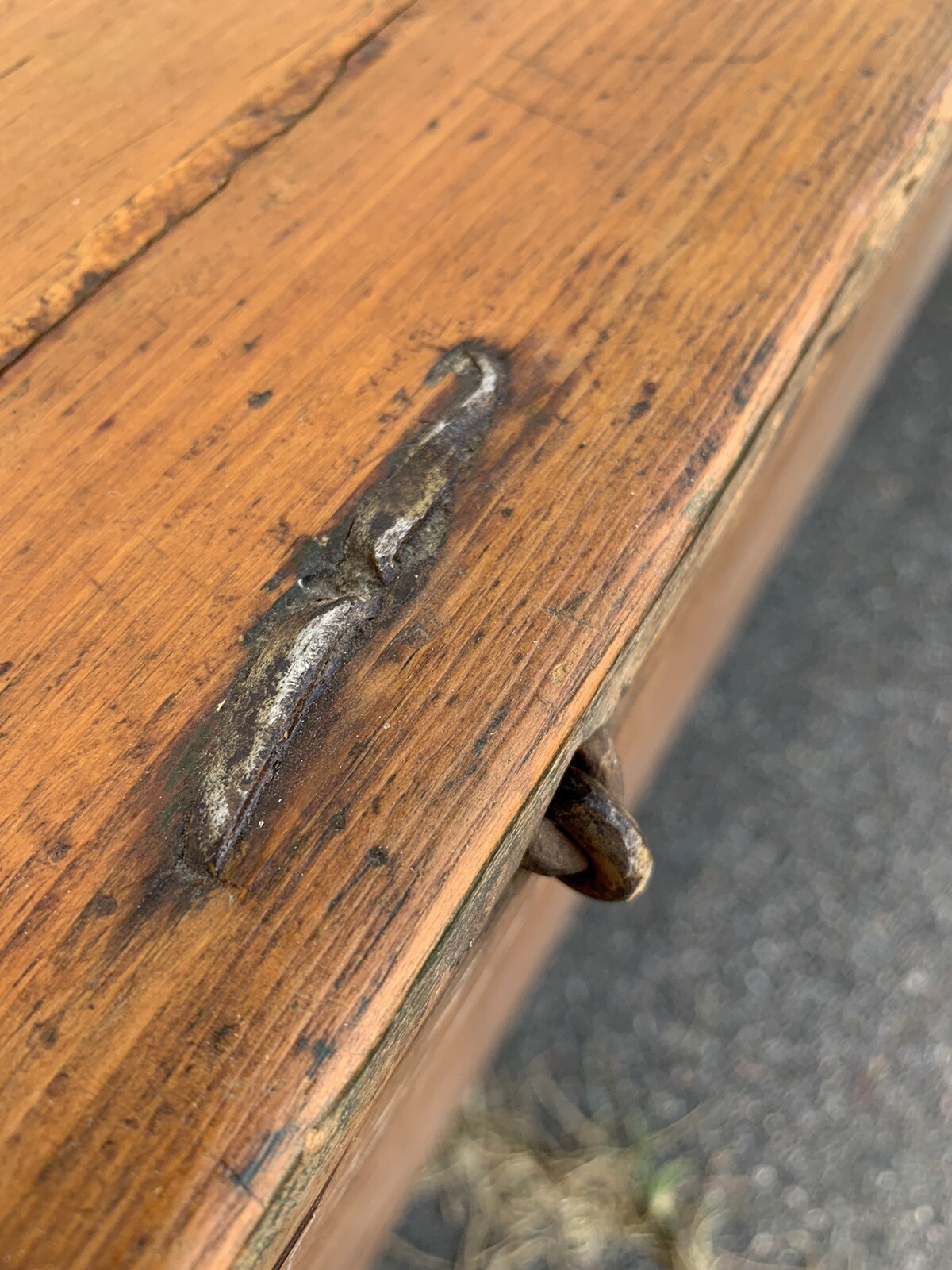 Primitive 18th Century Blanket Board Chest Forged Snipe Hinges Cut Out ...