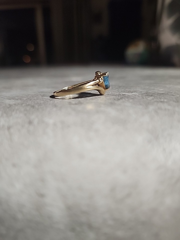 Ladies 10kp Gold Topaz Heart and Diamond Heart Ring | eBay