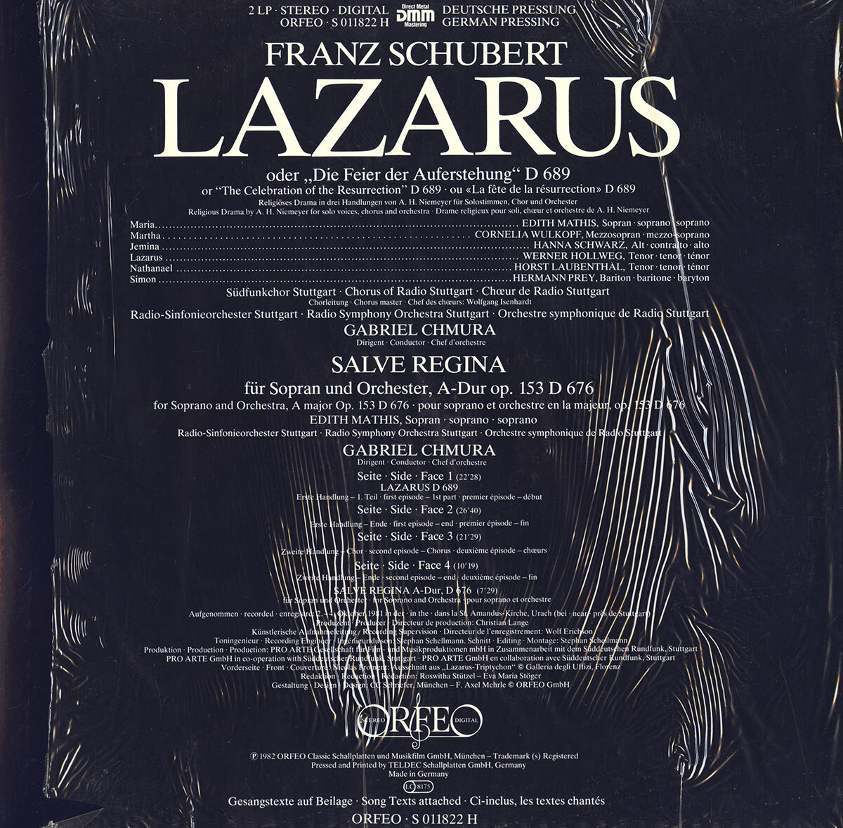 SCHUBERT Lazarus, Salve Regina MATHIS HOLLWEG PREY CHMURA Orfeo S-11822 ...