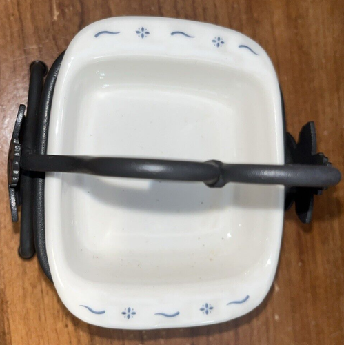 LONGABERGER MINIATURE POTTERY 8x8 BAKING DISH & IRON STAND BLUE WOVEN ...