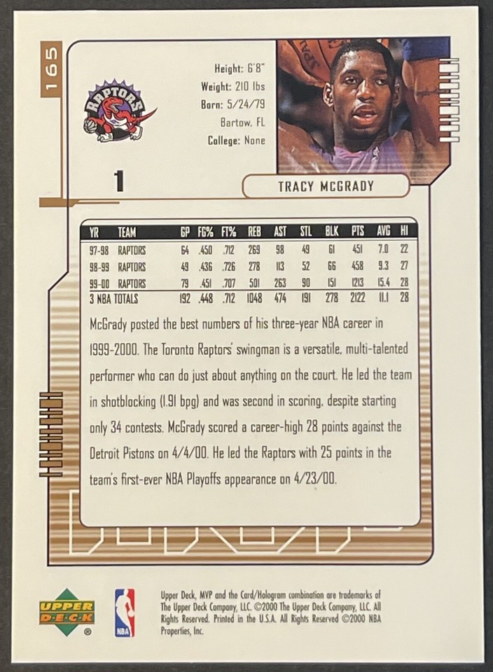 2000-01 Upper Deck MVP #165 Tracy McGrady | eBay