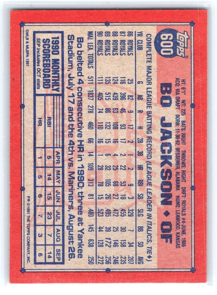 Bo Jackson 1991 Topps #600 | eBay