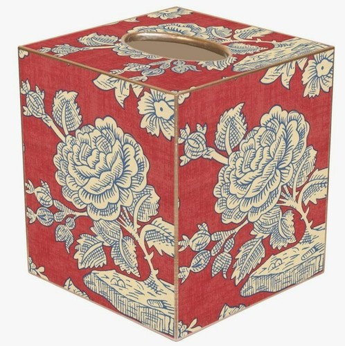 MARYE-KELLEY, 5" RED & BLUE FRENCH PROVINCIAL PRINT CUBED TISSUE BOX ...