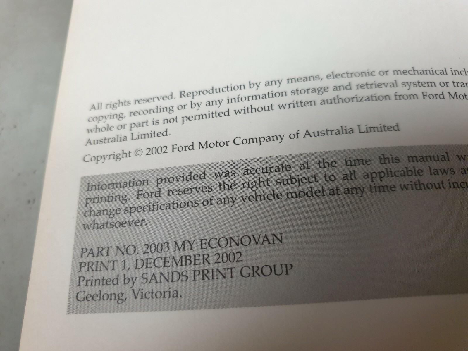 Dec 2002 FORD JH ECONOVAN Service Book - Coupons Blank | eBay