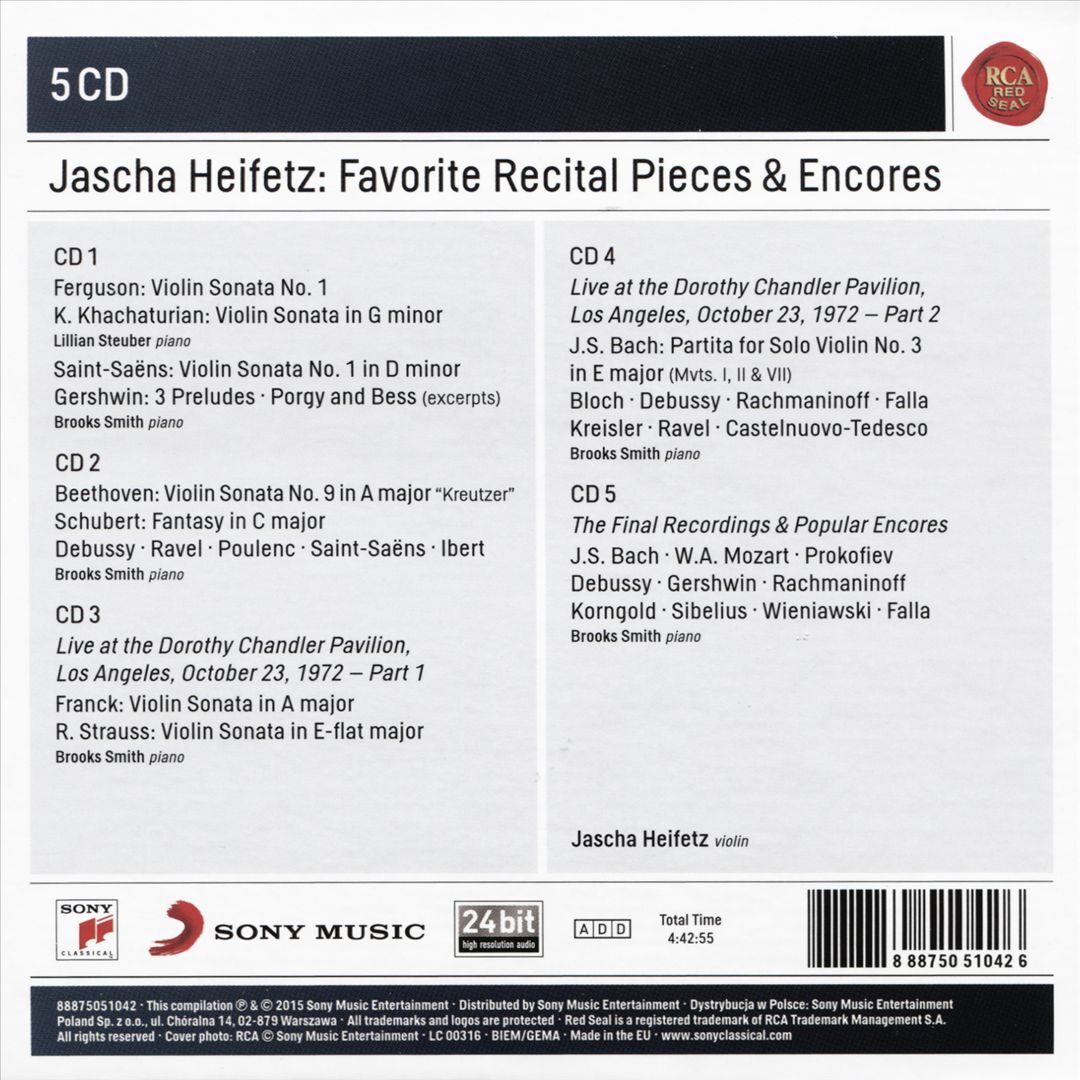 JASCHA HEIFETZ: FAVOURITE RECITAL PIECES & ENCORE NEW CD 888750510426| eBay